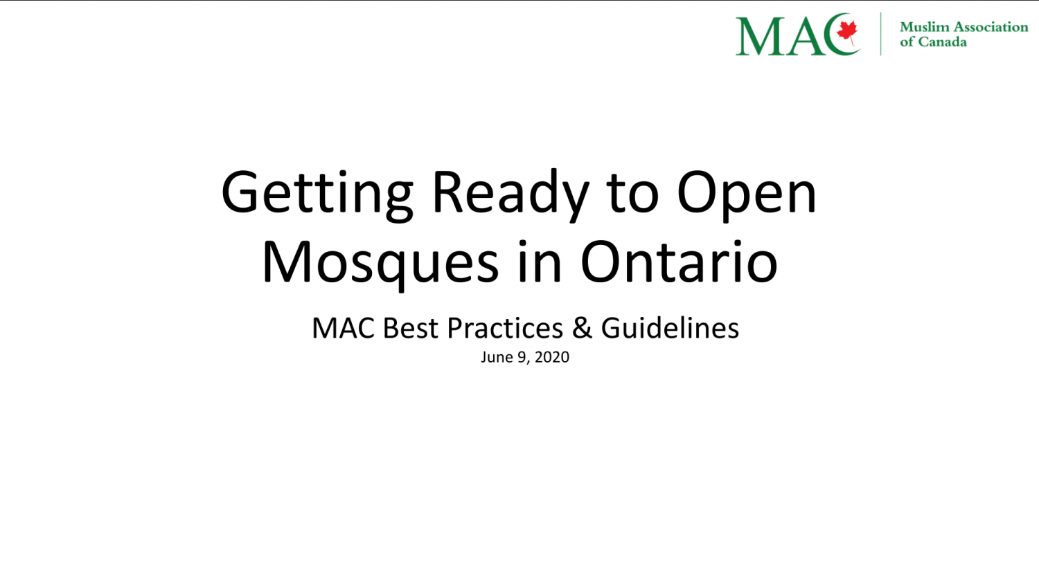 MAC Best Practices Workshop for Safe Reopening of Mosques in Ontario - MAC
